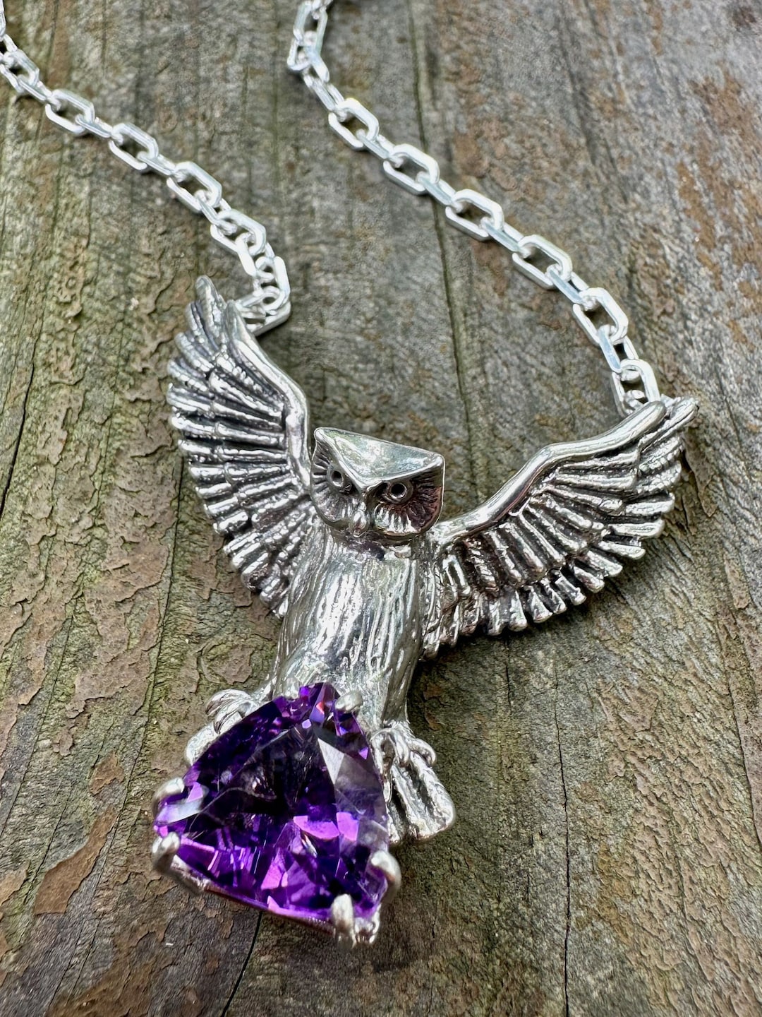 Silver Owl Pendant With Stunning 13mm Trillion Amethyst Owl Necklace ...