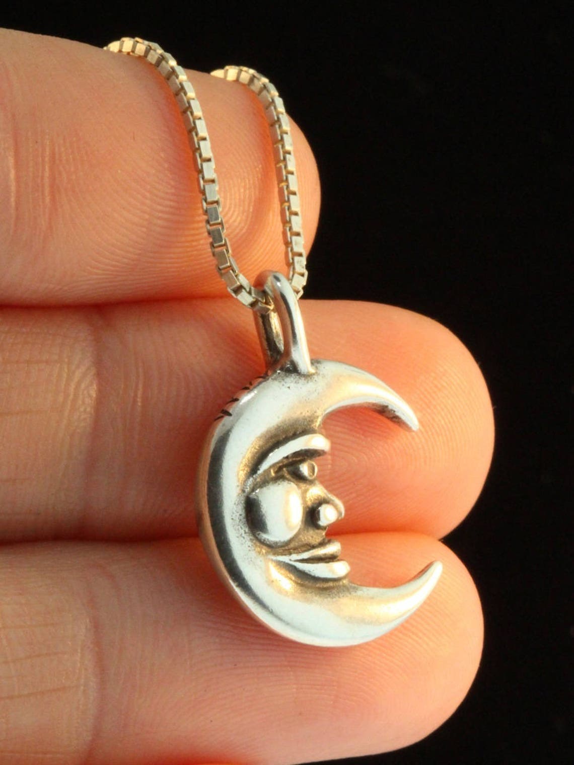 Celestial - Medium Moon Charm - Sterling Silver - Crescent Moon With ...