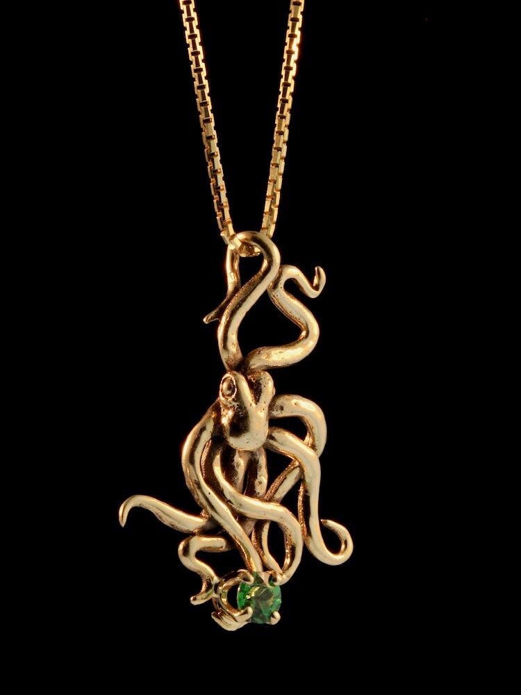 Gold Octopus Necklace Octopus Charm with Fire Opal 14k Gold | Etsy