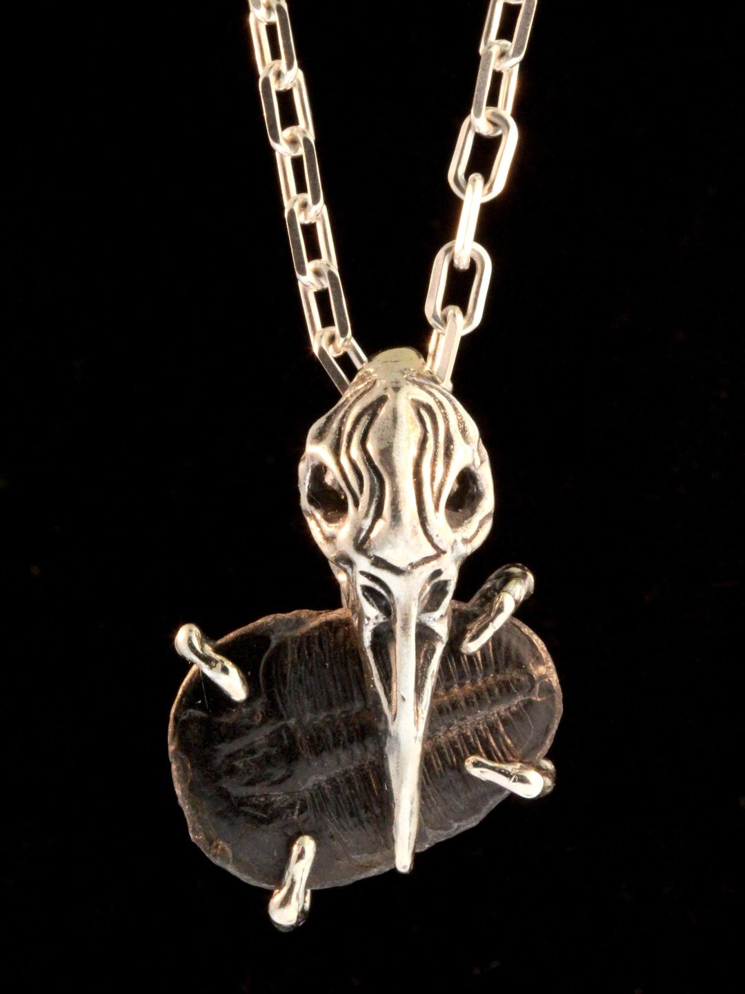 Raven Skull With Trilobite Treasure - Sterling Silver - Fossil Jewelry ...