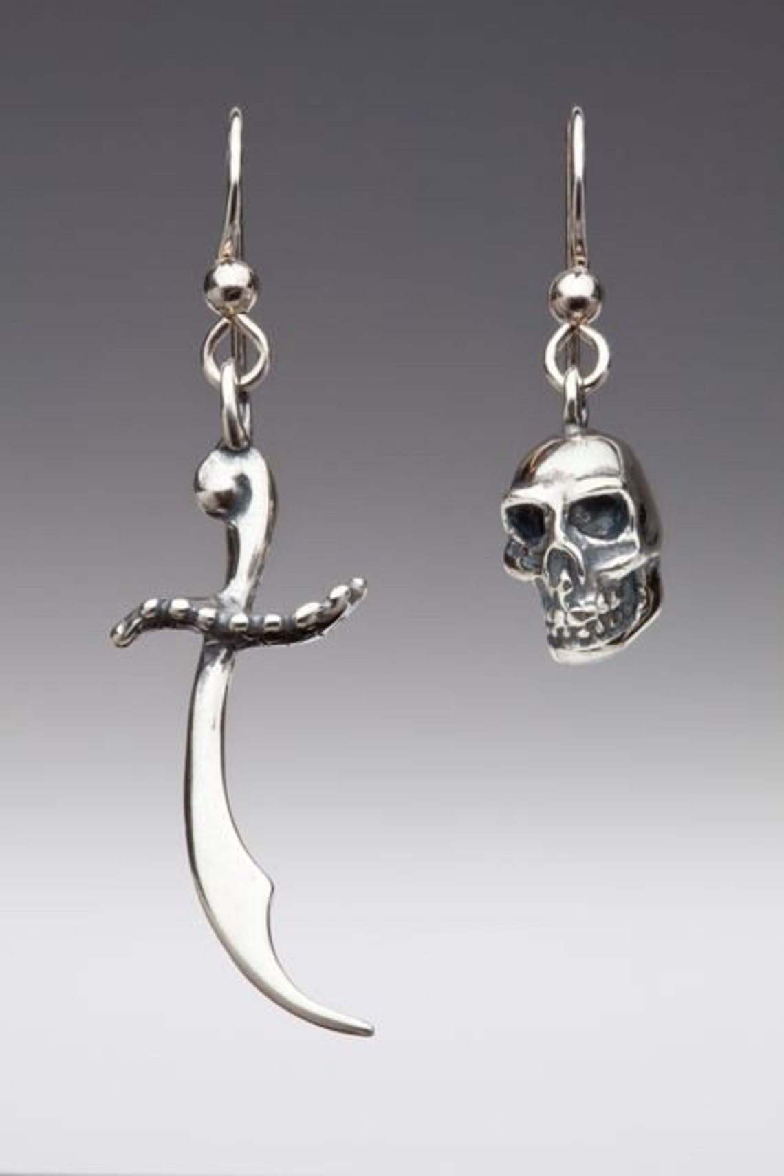 Pirate Earrings Skull and Scimitar Earrings Silver Skull - Etsy