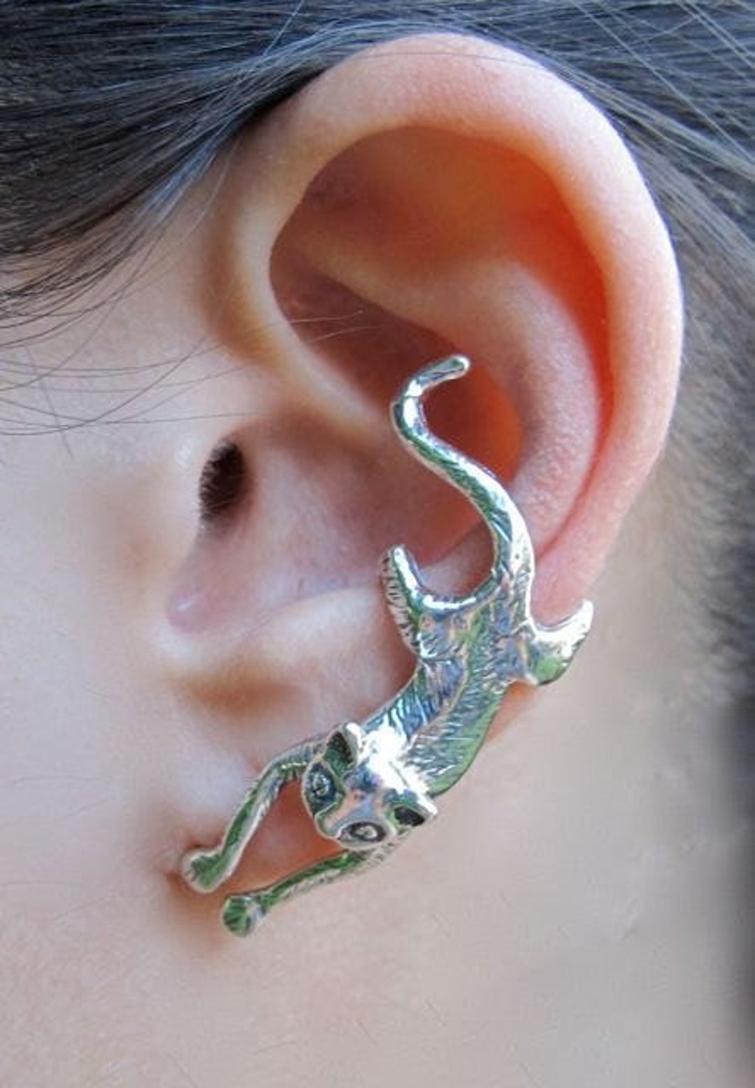 Silver Ear Cuff Cat Ear Cuff Cat Earring Cat Jewelry - Crawling Cat Ear ...