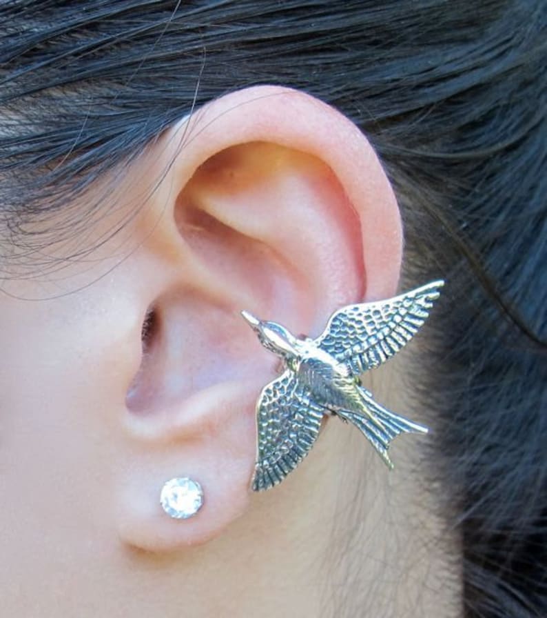 Bird Earring Bird Ear Cuff Silver Bird Jewelry Silver Mocking - Etsy
