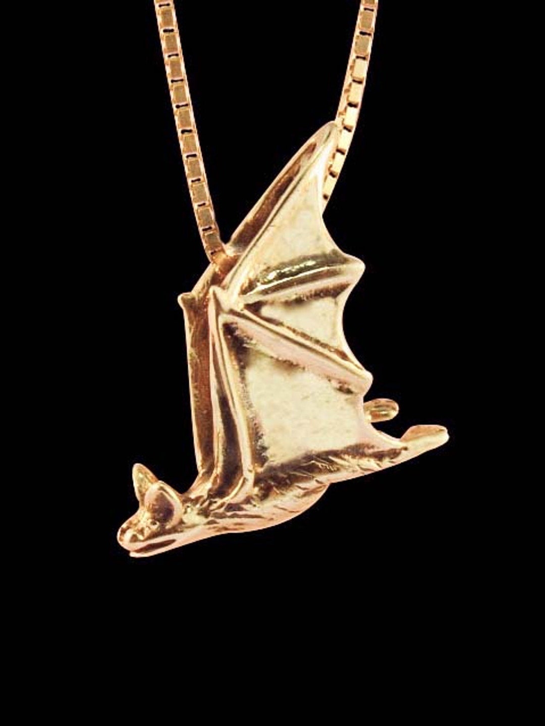 14k Gold Flying Bat Charm Soaring Bat Necklace - Etsy
