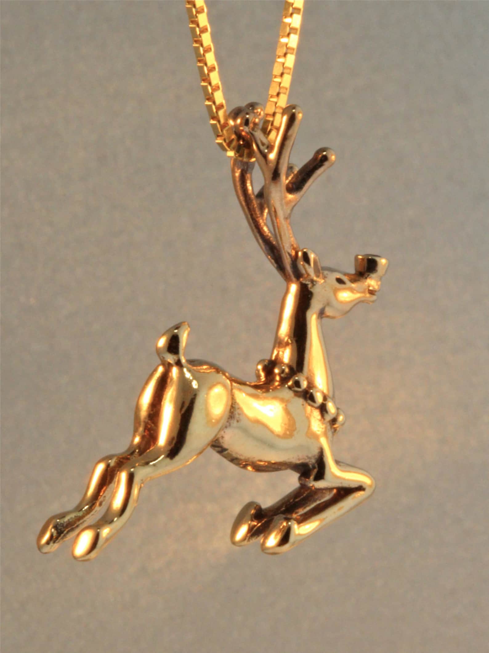 Reindeer Necklace 14k Gold Rudolph the Red Nosed Reindeer Charm ...