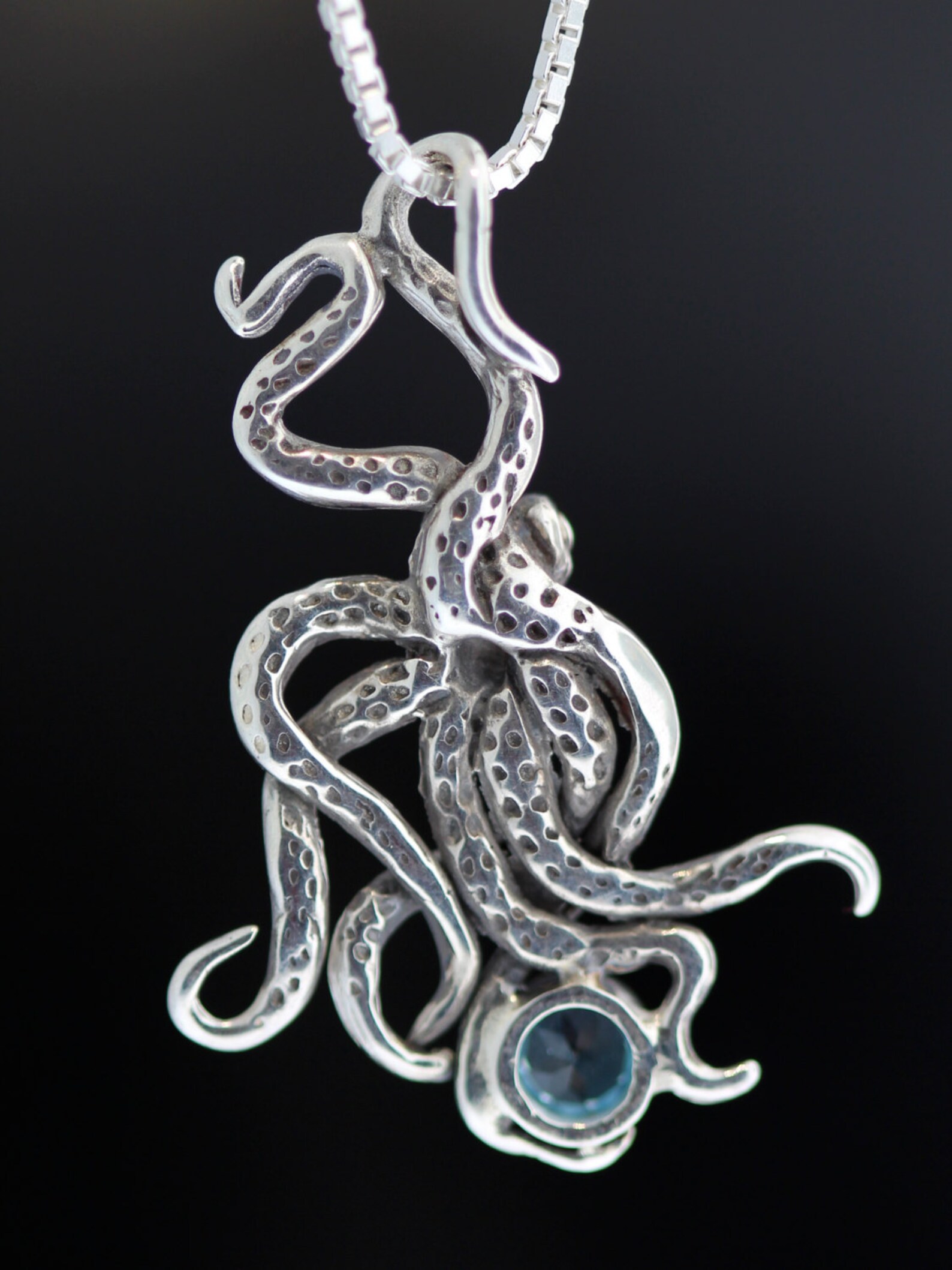 Octopus Necklace Silver Octopus Charm With Gemstone Small - Etsy