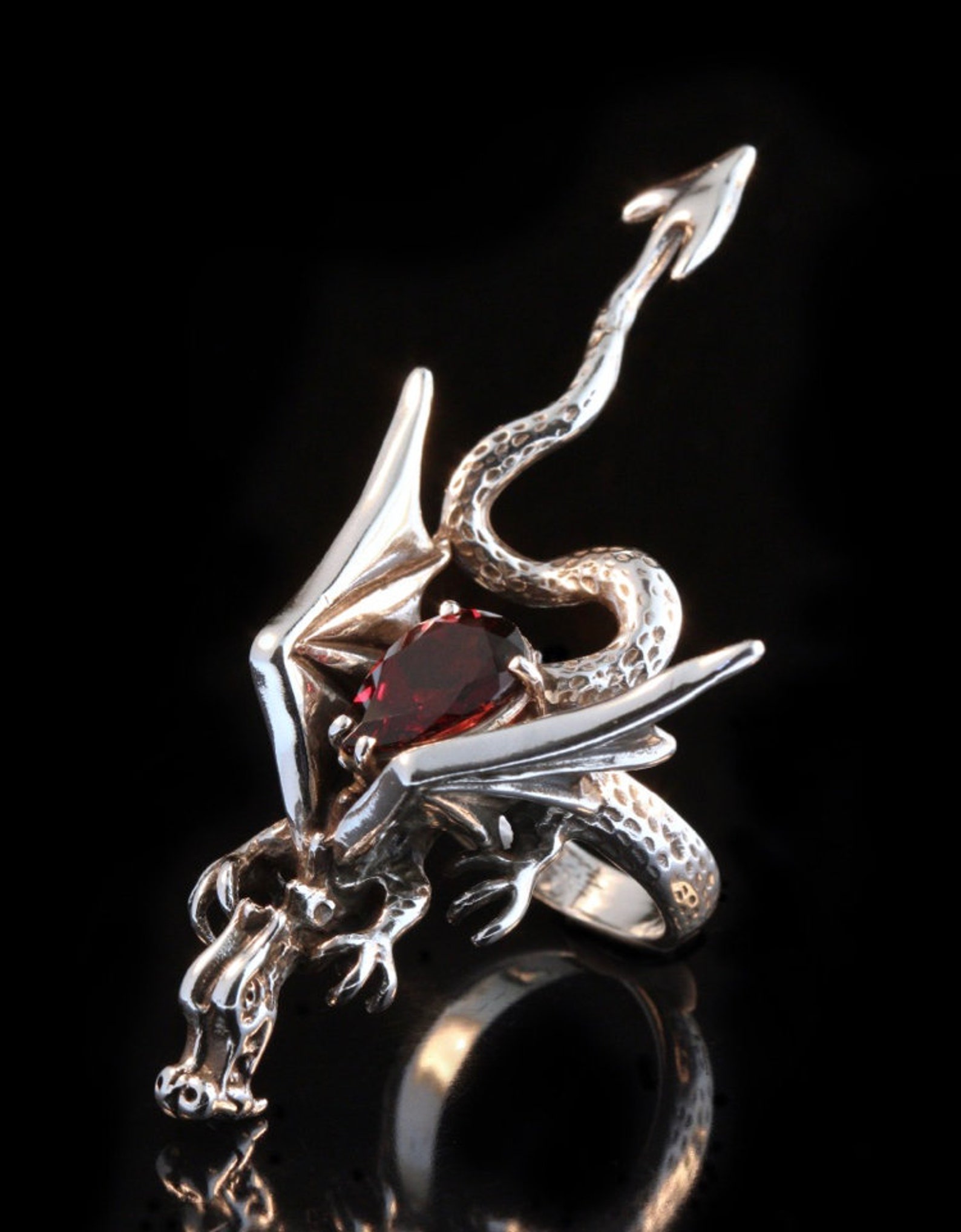 Sterling Silver Dragon Ring With Gemstone - Fantasy Statement Ring ...