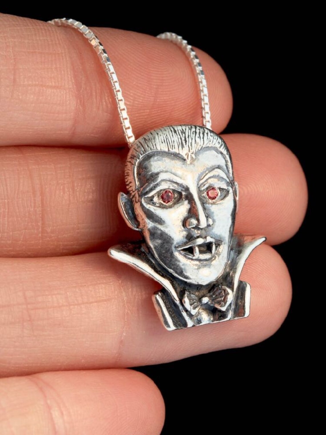 Dracula Vampire Pendant With Ruby Eyes - Sterling Silver - Halloween ...