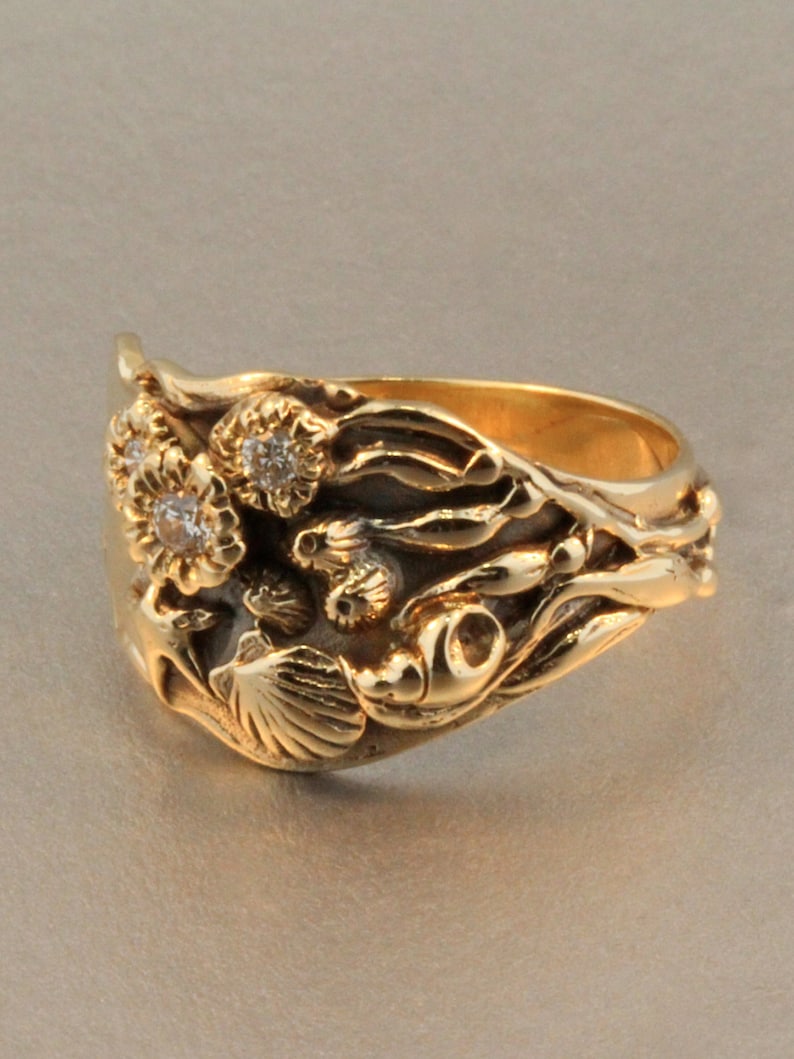 Tide Pool Ring With Diamonds - Solid 14k Gold - Golden Ocean Ring ...