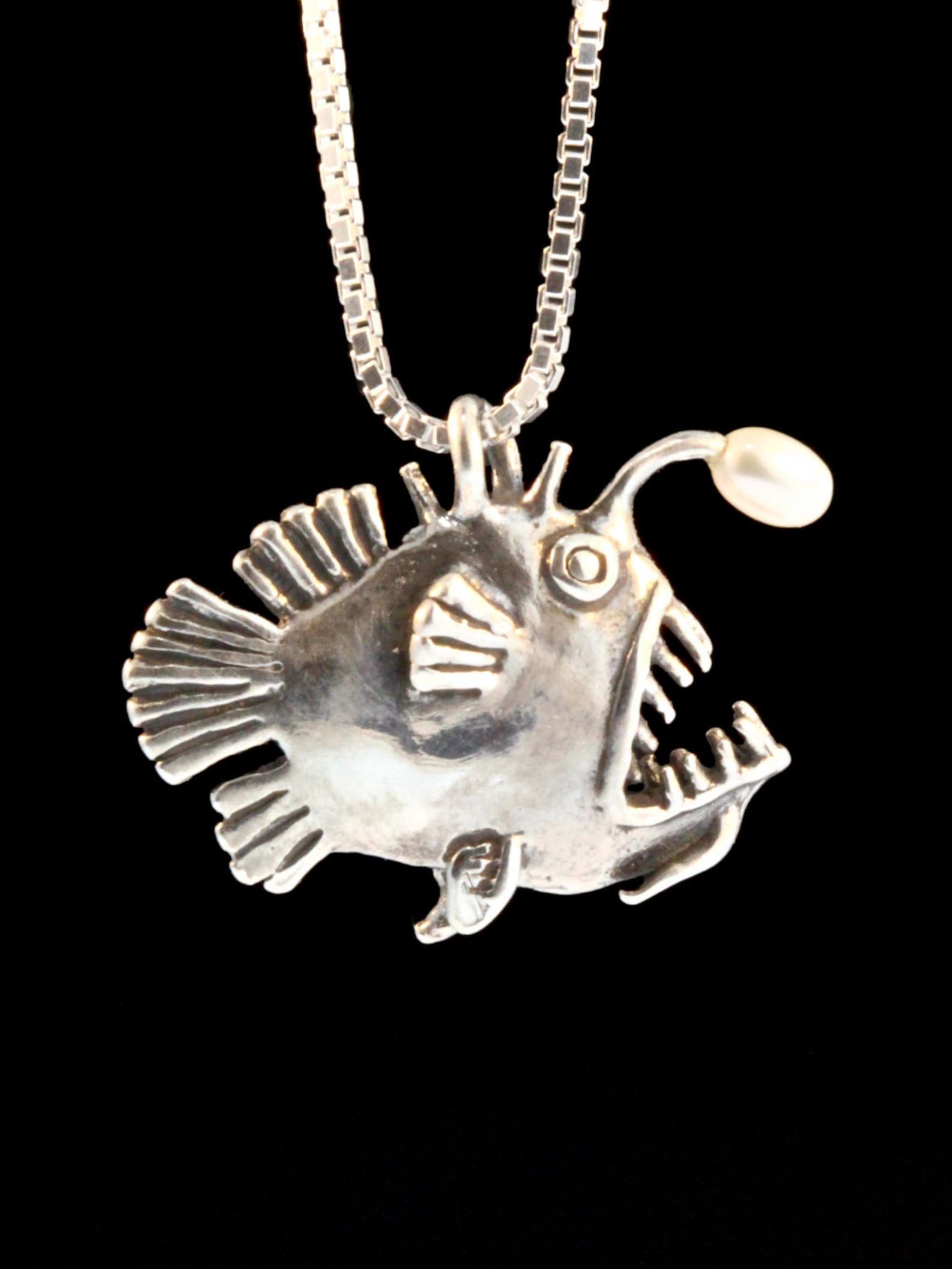 Angler Fish Necklace Fish Charm Fish Pendant With Pearl Angler Fish ...