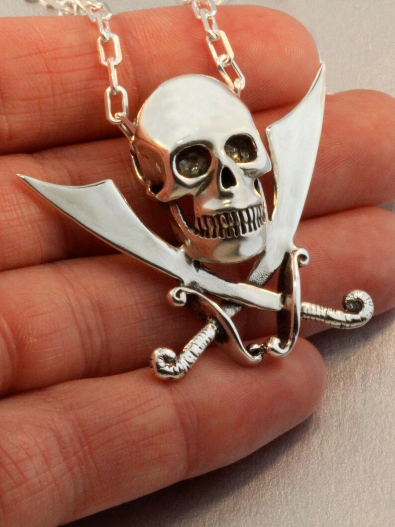 Skull Necklace Skull and Crossed Cutlass Necklace Pirate - Etsy
