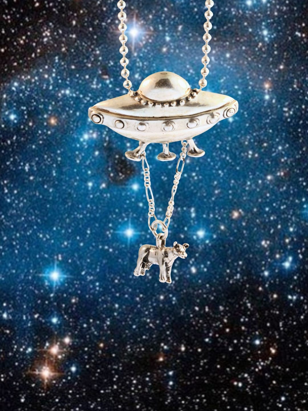 Flying Saucer UFO Pendant With Abducted Cow Cow Jewelry Alien Jewelry ...