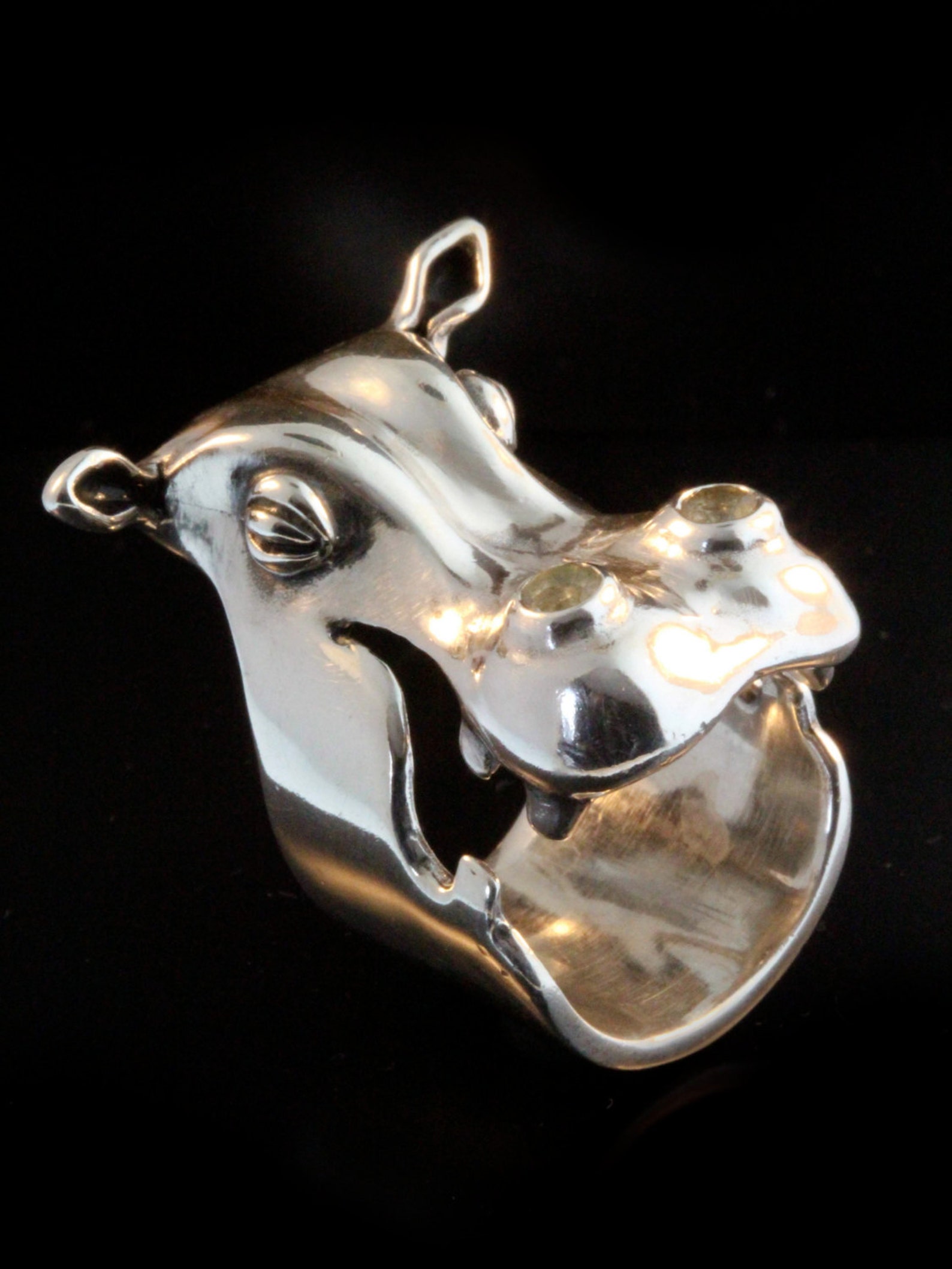 Henrietta Hippo Ring With Gemstones - Sterling Silver - Jewel-eyed ...