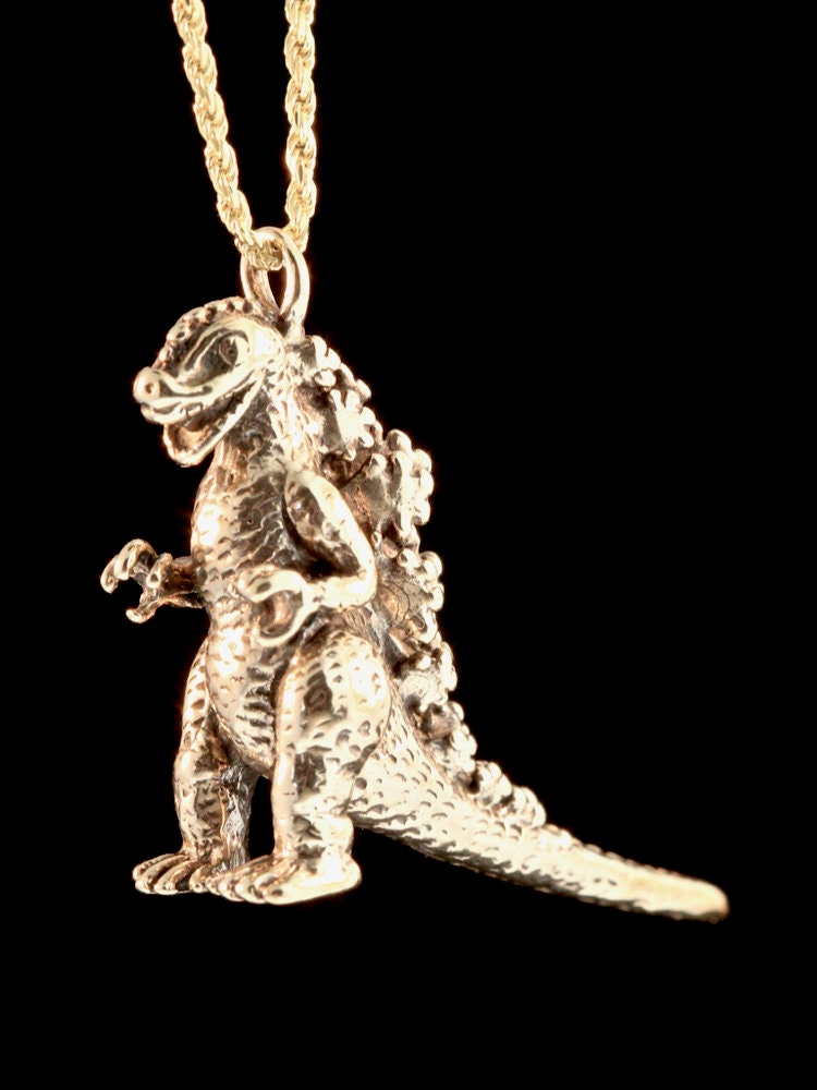 Godzilla Pendant - Solid 14K Gold - Monster - Lizard Charm Necklace ...