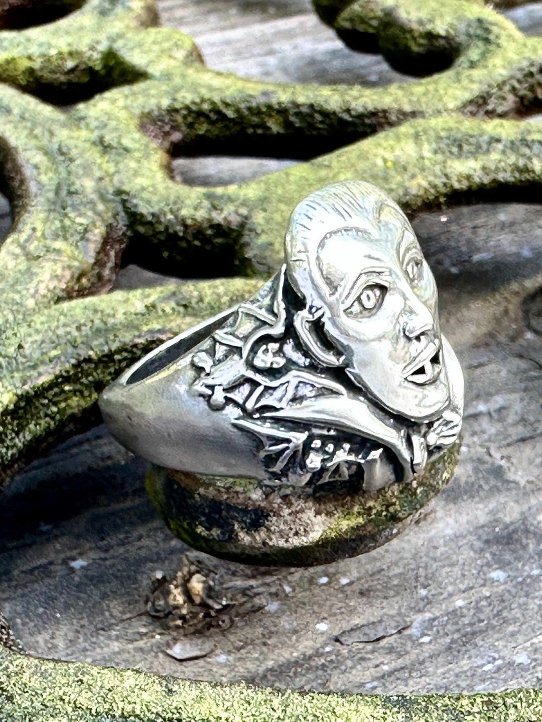 Dracula Vampire Bat Ring - Sterling Silver - Men's Gothic Biker Ring - Etsy