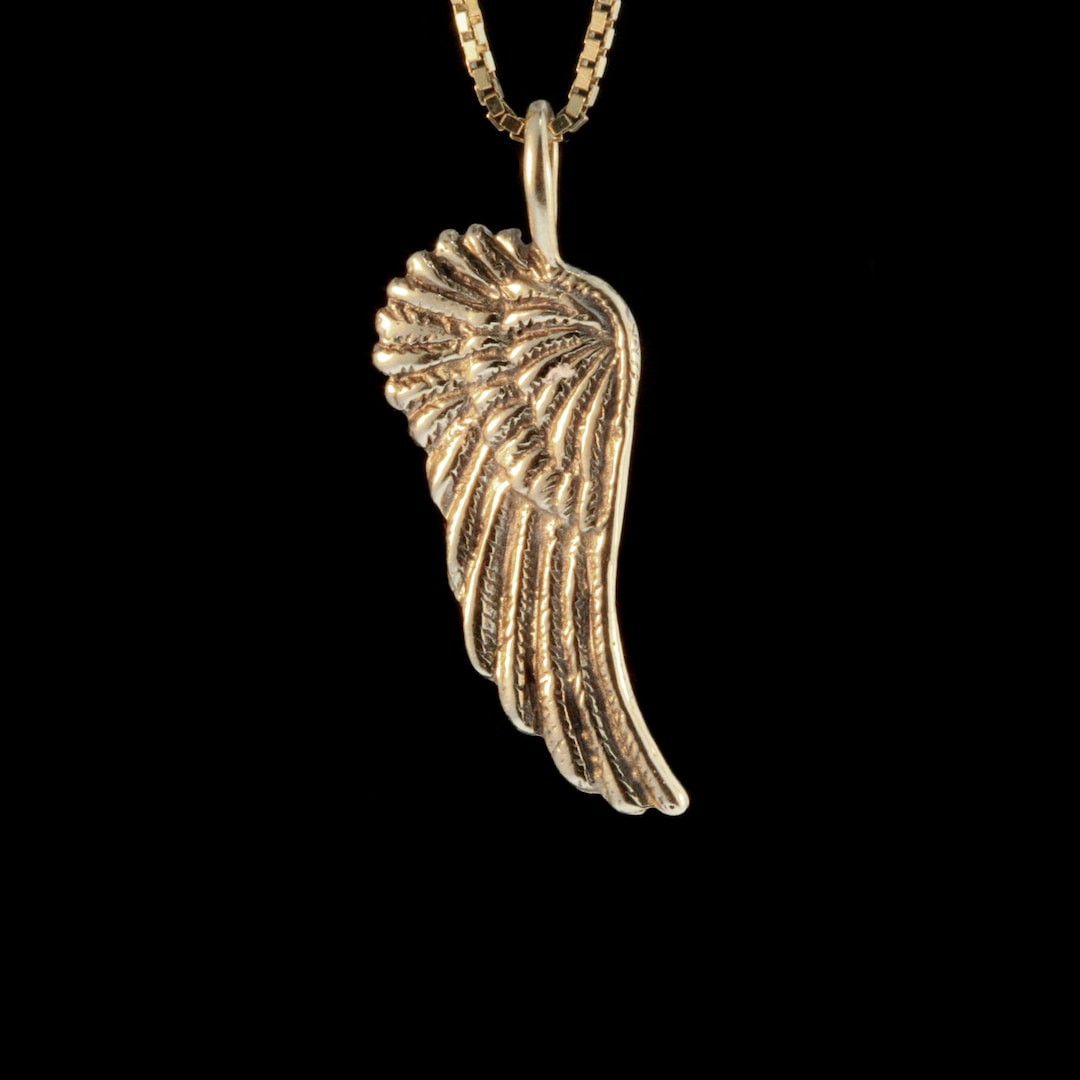 Angel Wing Necklace 14k Gold Guardian Angel Wing Charm Gold Necklace ...