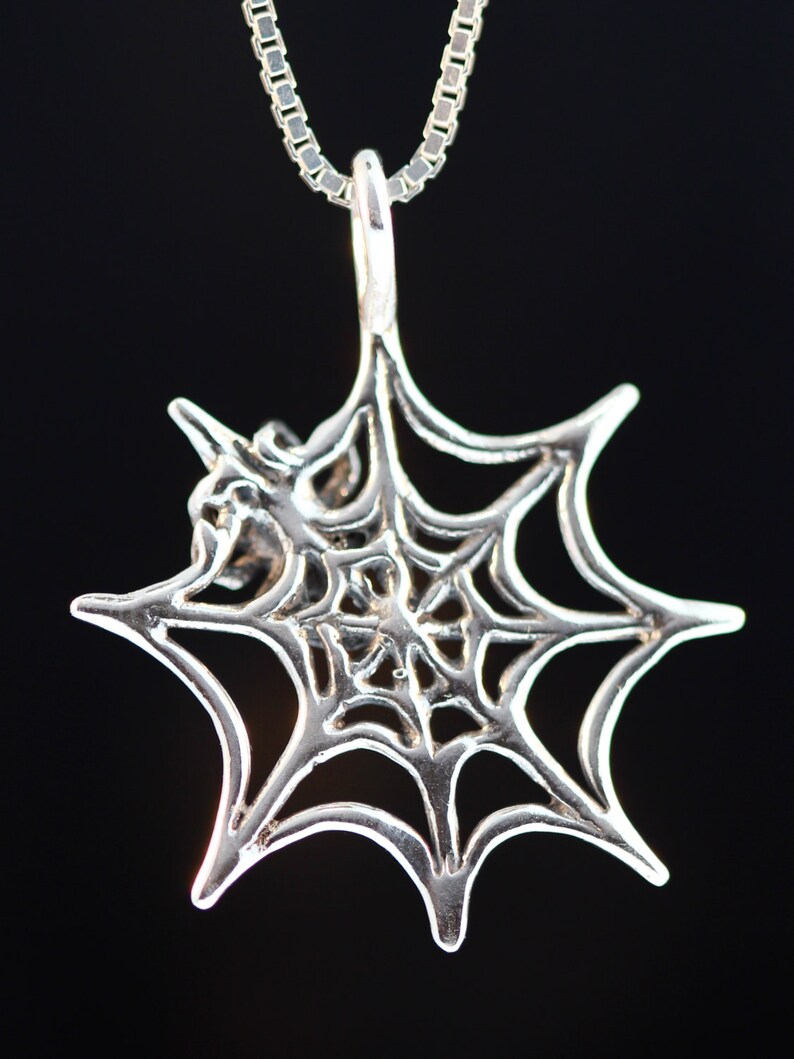 Halloween Necklace Silver Spider Web Necklace Spider Necklace | Etsy