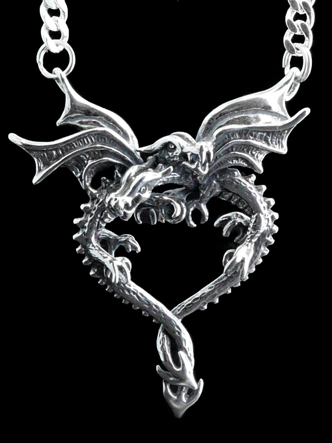 Dragon Necklace Dragon Heart Pendant With Figaro Chain - Etsy