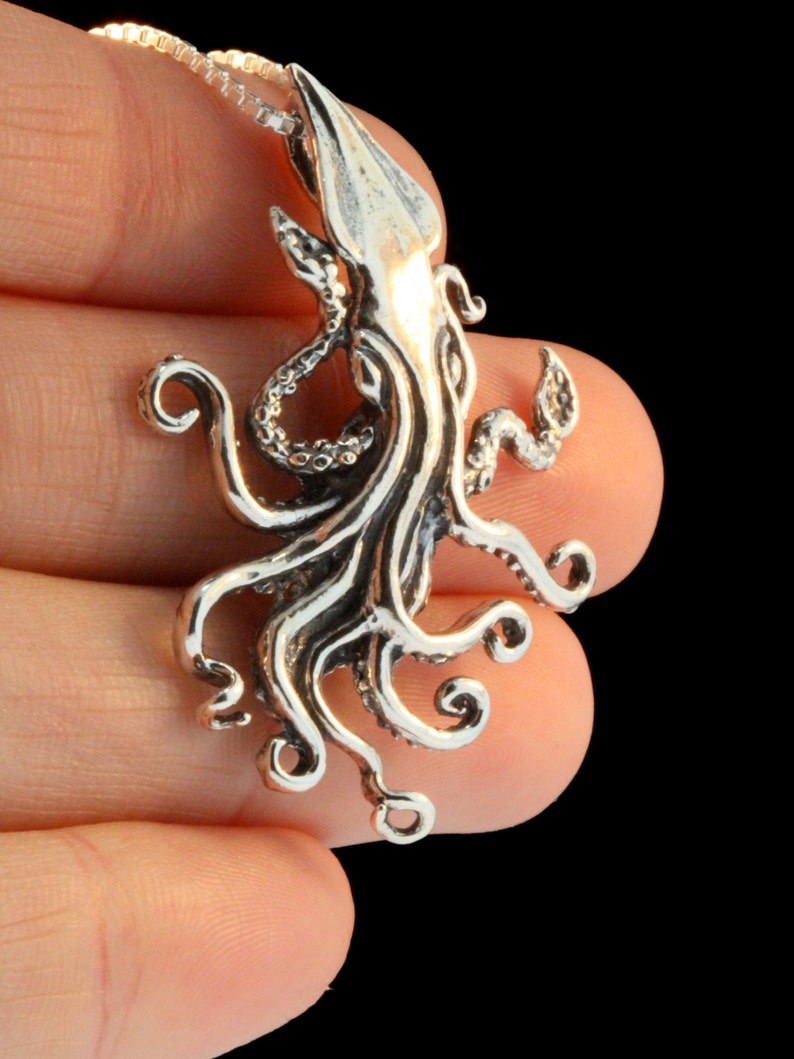 Kraken Necklace Squid Necklace Silver Kraken Jewelry Squid - Etsy