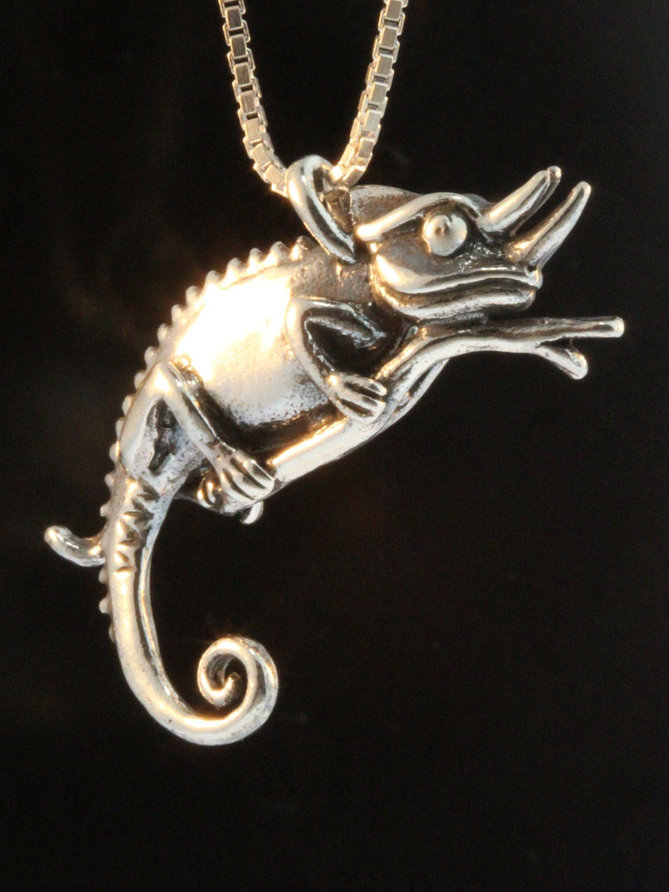 Chameleon Necklace Silver Jackson Chameleon Charm Chameleon - Etsy