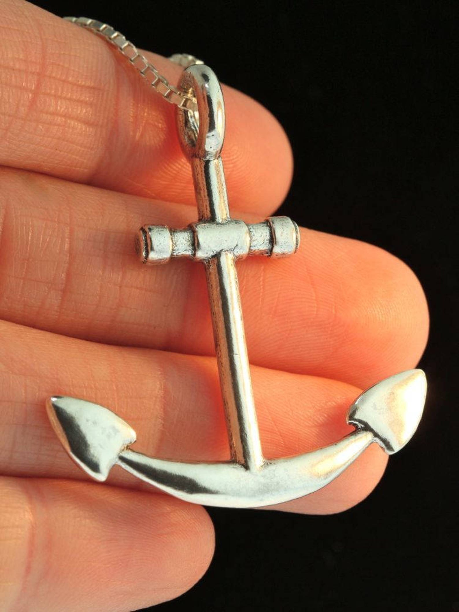 Large Anchor Pendant Silver Nautical Jewelry Boat Ocean Sea | Etsy