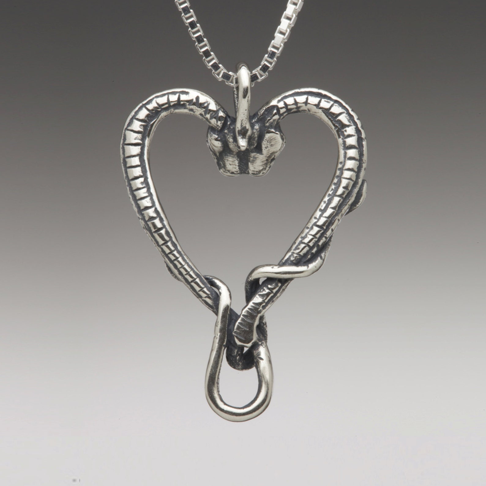 Viper Valentine Snake Pendant - Sterling Silver - Serpent Heart ...