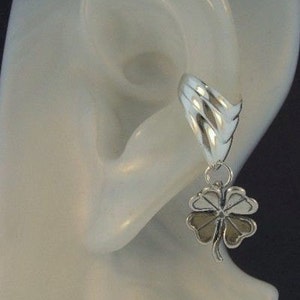 Four Leaf Clover Ear Cuff Chevron Silver - Four Leaf Clover Charm - Non-pierced Earring Clover ...
