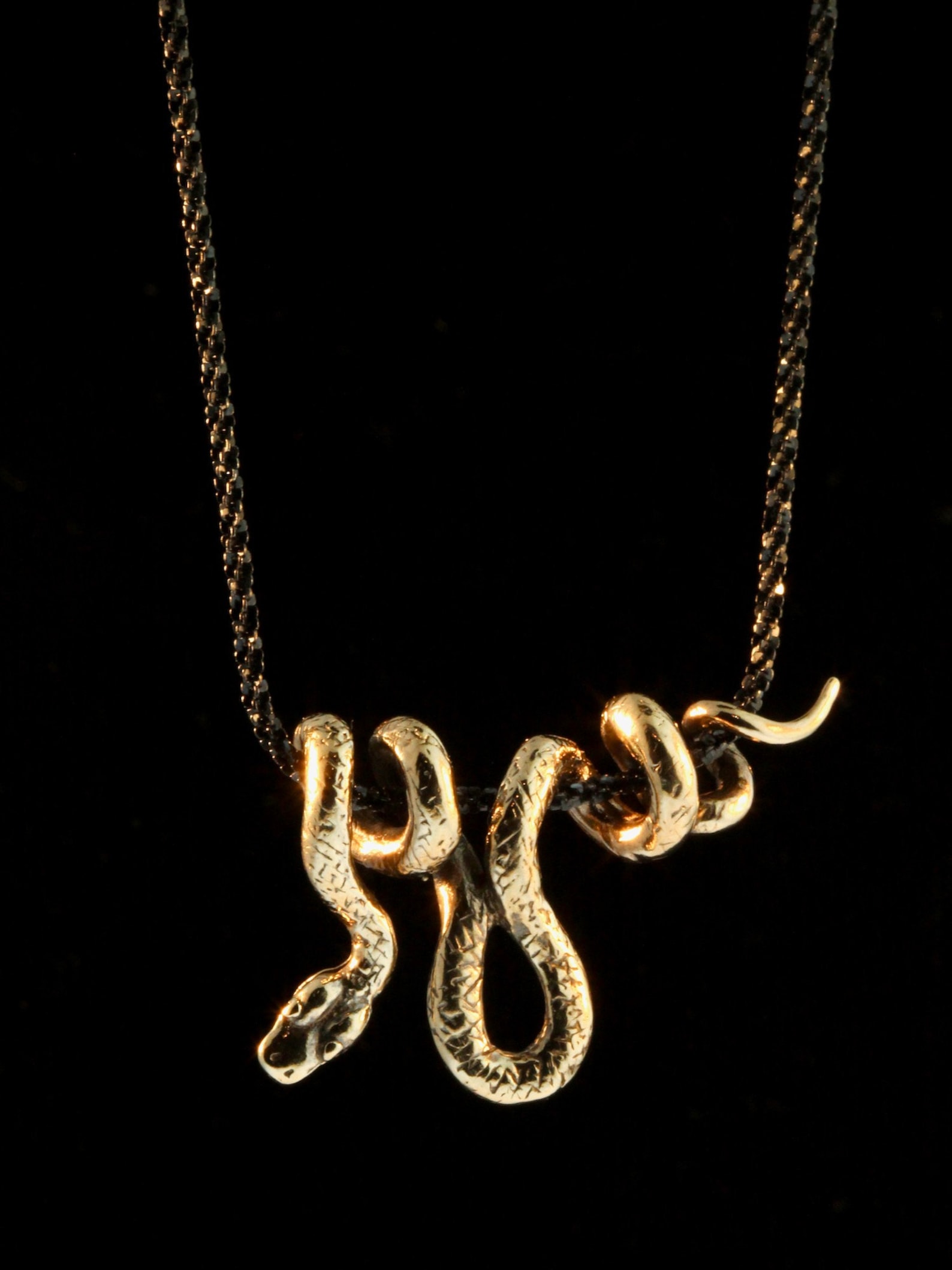 Bronze Snake Necklace Bronze Vine Snake Pendant With Black - Etsy