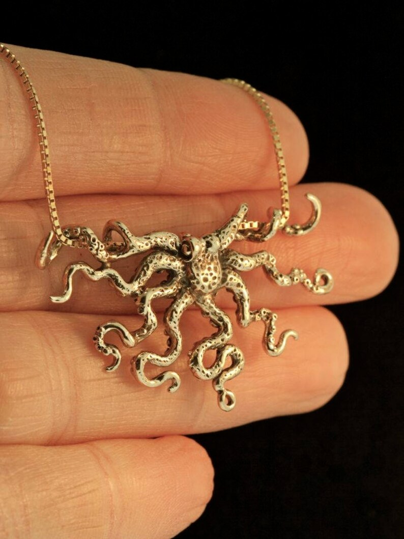 Gold Octopus Necklace 14k Gold Slider Pendant Octopus Jewelry | Etsy