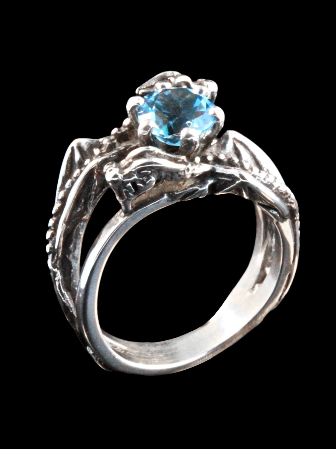 Double Dragon Eternity Ring With Gemstone - Sterling Silver - Fantasy ...