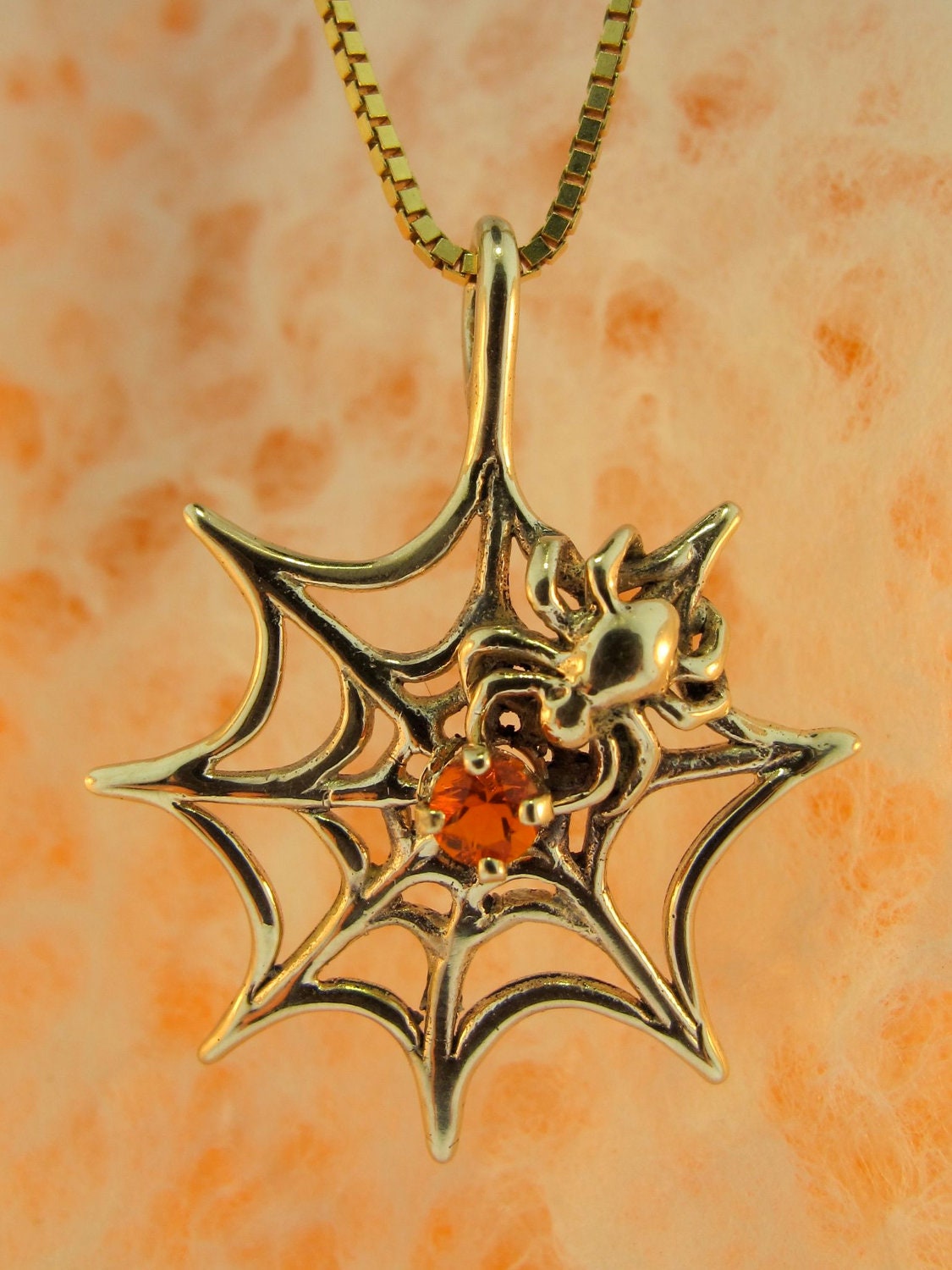 Spider Web Necklace With Fire Opal Solid 14k Gold Gold | Etsy