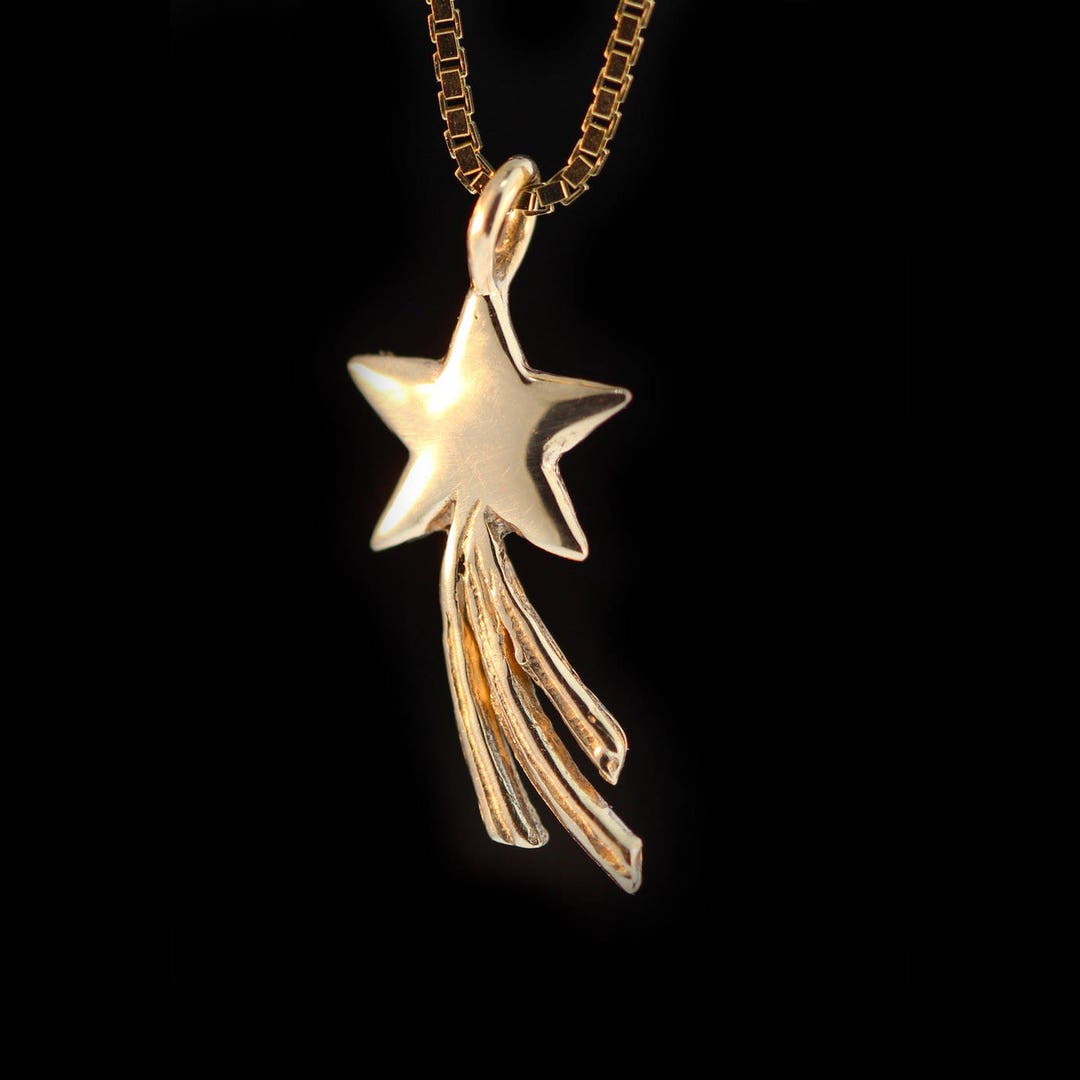 Tiny Gold Star Necklace Golden Star Charm Solid 14k Gold Shooting Star ...