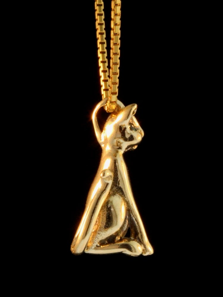 Solid 14k Gold Magic Cat Pendant With Tsavorite Eyes Gold Cat Necklace ...