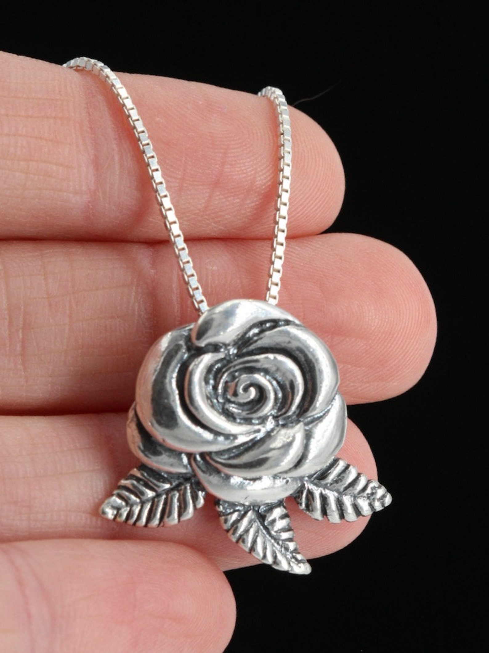 Sterling Silver Rose Necklace Silver Flower Necklace | Etsy