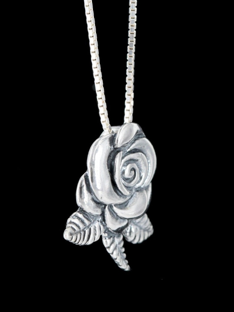 Sterling Silver Rose Necklace Silver Flower Necklace - Etsy