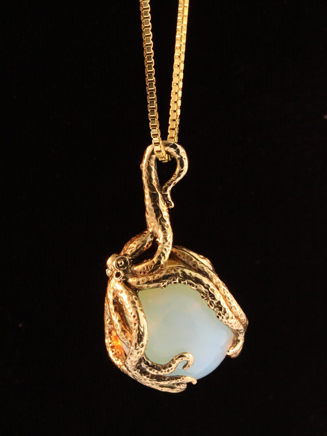 14k Gold Octopus Necklace Orb Necklace Octopus Tentacle Jewelry Golden ...