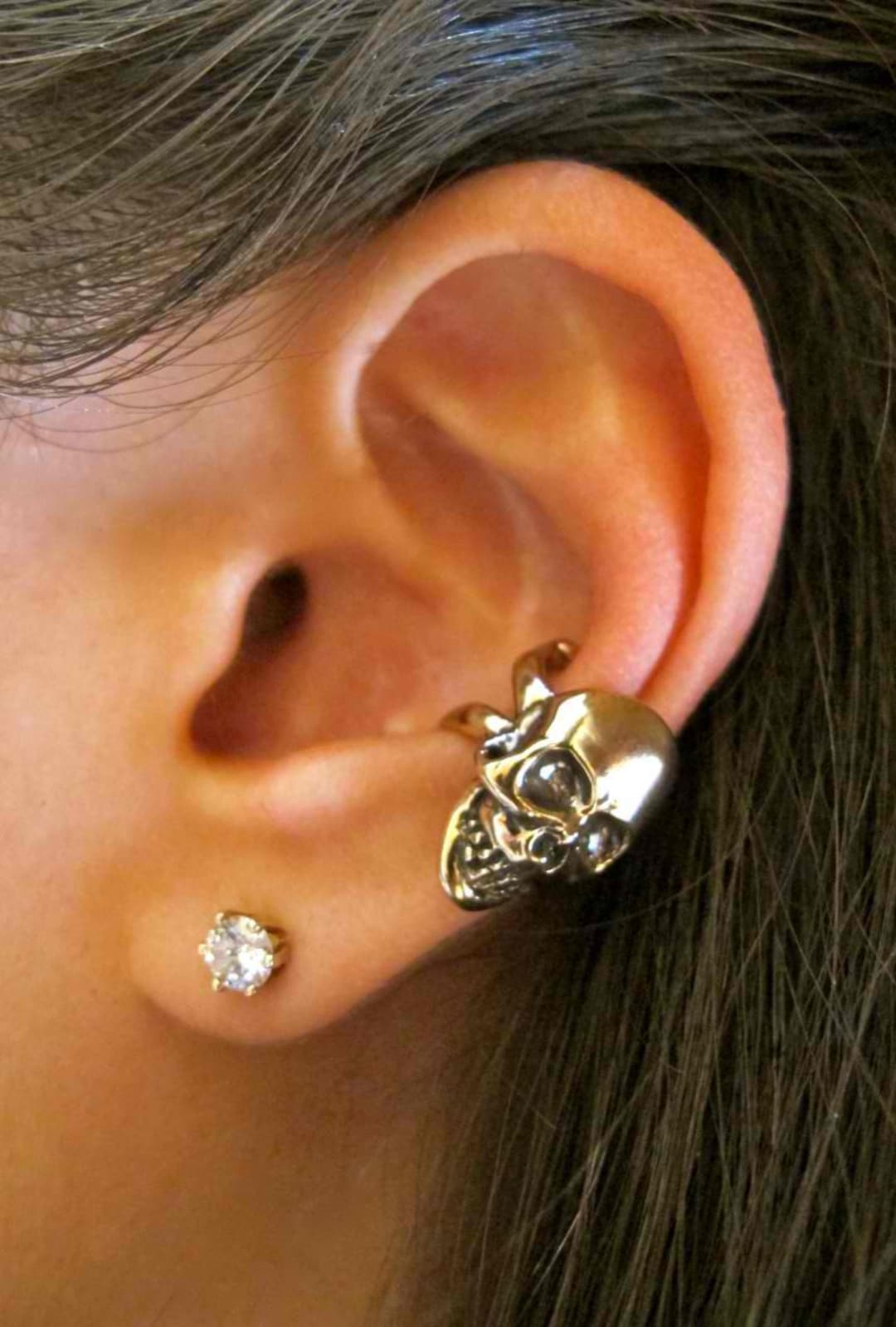 Skull Ear Cuff Bronze Skull Earring Skull and Crossbone Ear Cuff Skull ...