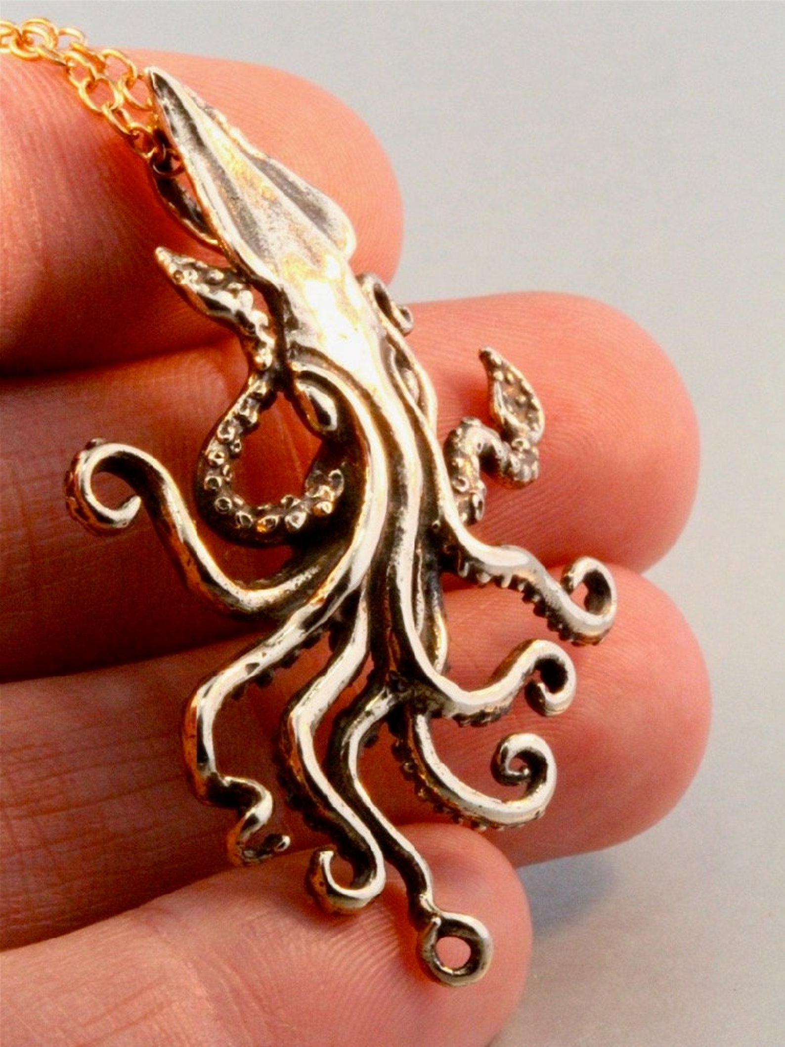 Kraken Squid Necklace Bronze Ocean Jewelry Tentacle Necklace - Etsy