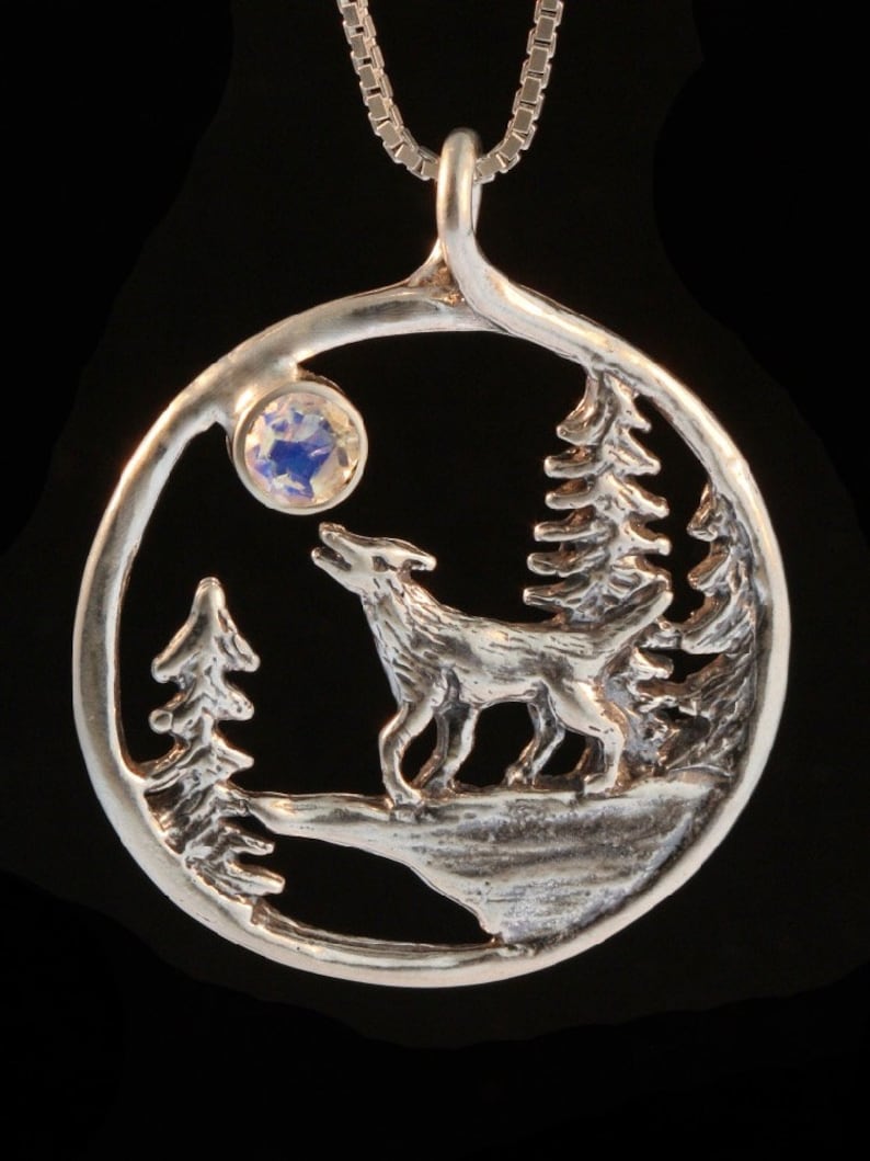 Wolf Necklace Wolf Pendant Moon Necklace Lunar Wolf Song Pendant W ...