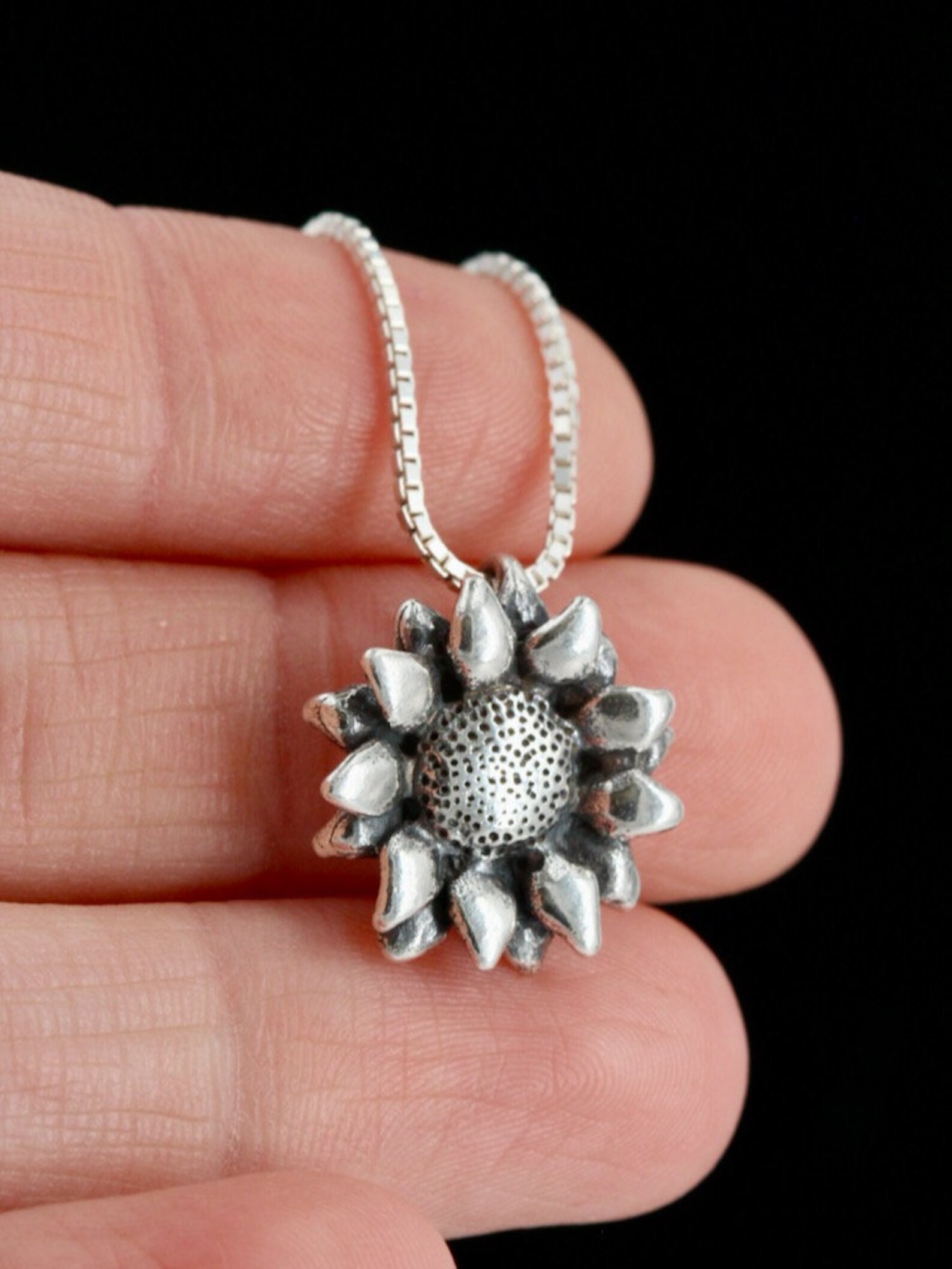Sterling Silver Sun Flower Necklace Silver Flower Charm Silver - Etsy