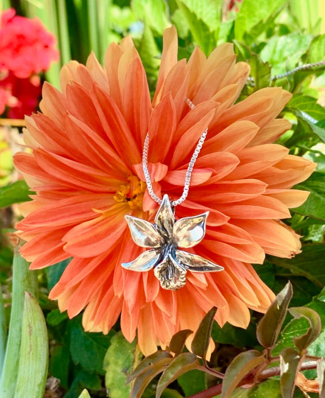 Silver Flower Necklace Sterling Silver Orchid Necklace Silver Flower ...