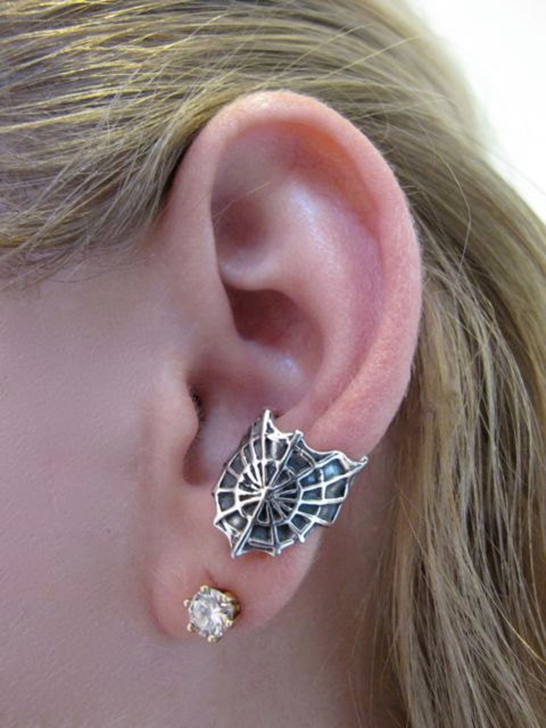 Spider Web Ear Cuff Silver Cobweb Ear Cuff Spider Web Jewelry Spider ...