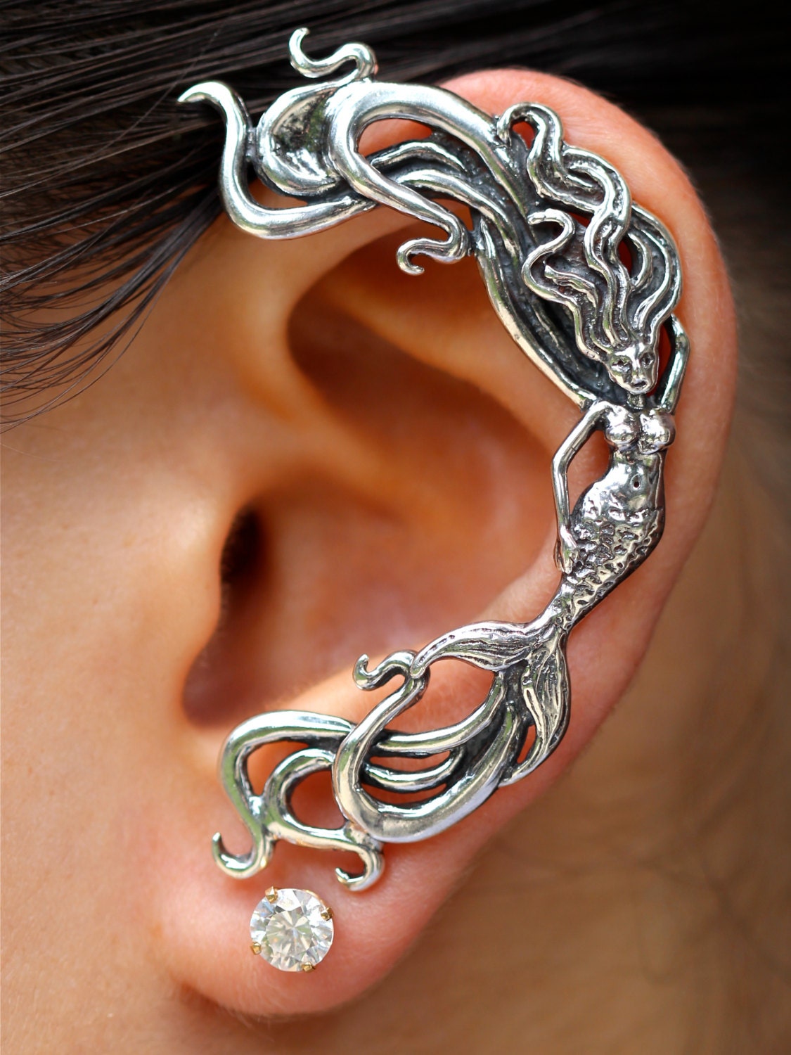 Mermaid Ear Wrap Silver Mermaid Ear Cuff Wave Ear Cuff Wave | Etsy