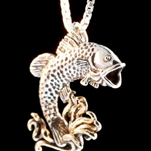 Fish Necklace Jumping Bass Fish Pendant Sterling Silver Fish Charm With ...