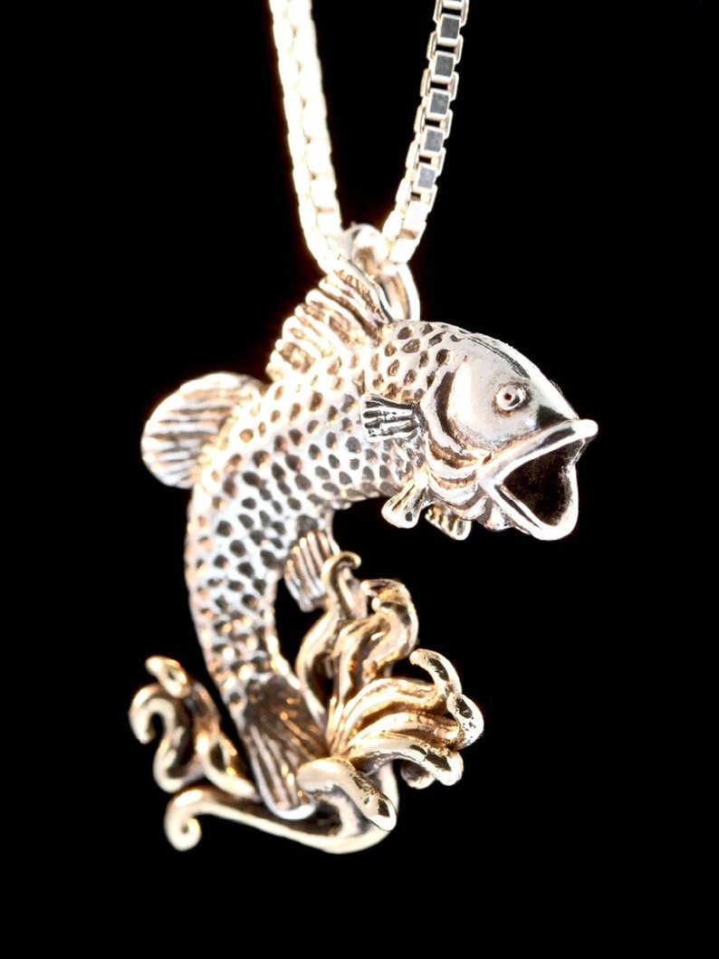 Fish Necklace Jumping Bass Fish Pendant Sterling Silver Fish - Etsy