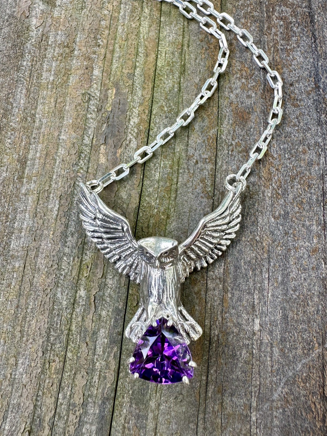 Silver Owl Pendant With Stunning 13mm Trillion Amethyst Owl Necklace ...