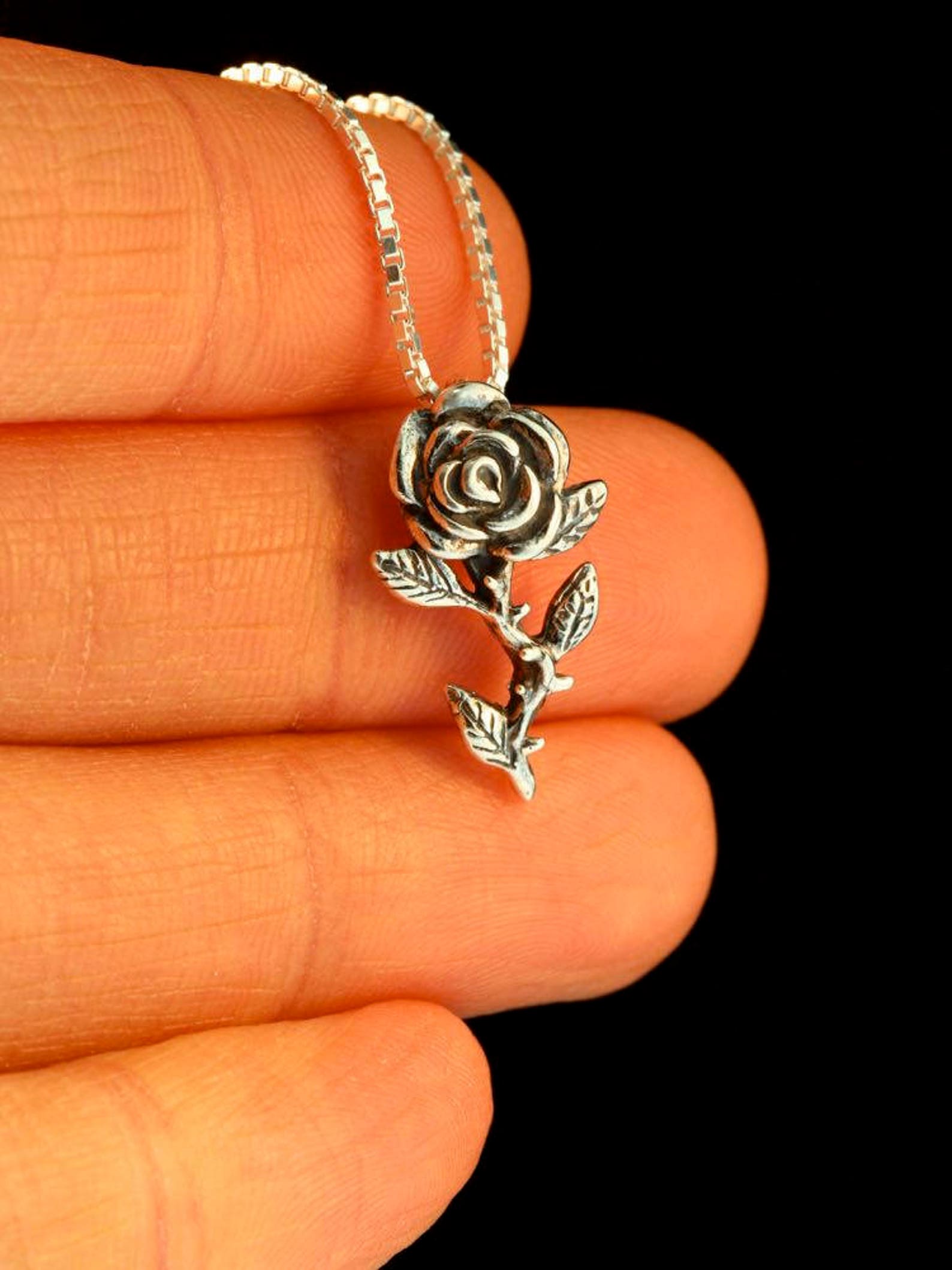 Rose Necklace Rose Charm Rose Pendant Sterling Rose Silver - Etsy