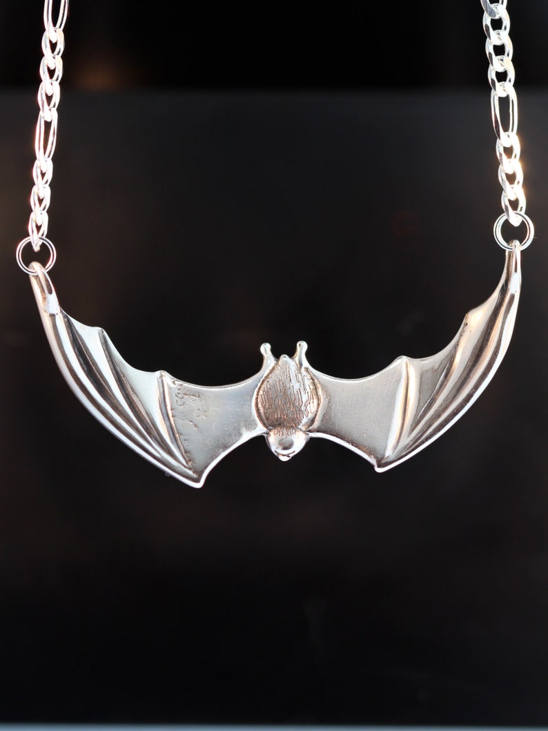 Silver Bat Necklace Halloween Jewelry Large Spread Winged Bat - Etsy Israel