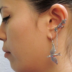 Chain Ear Cuff Silver Quiver and Arrows and Mocking Jay Ear Cuff Bajoran Celebrity Style Ear ...