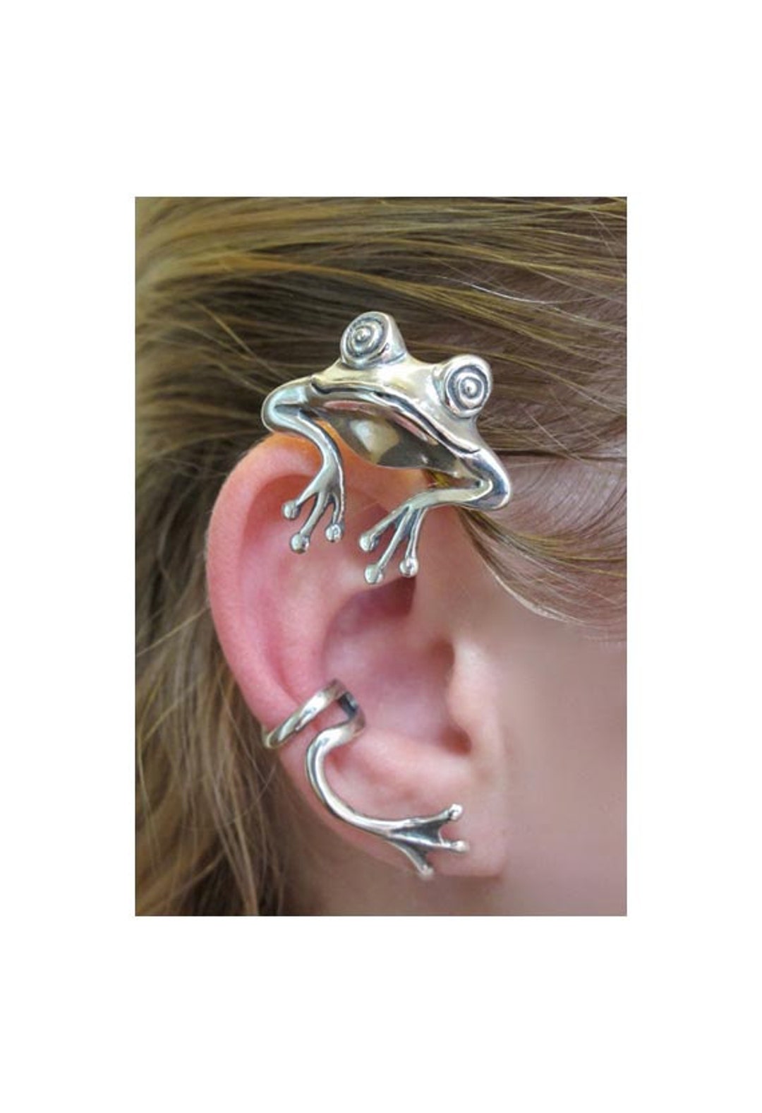 Frog Earring Frog Ear Cuff Silver Frog Ear Wrap Curious Frog Ear Wrap ...